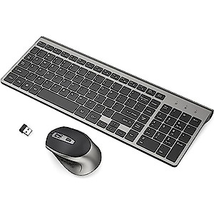 Wireless Keyboard Mouse Combo, J JOYACCESS Ergonomic and Cordless Keyboard and Mouse Set for PC,Windows, Computer, Laptop, Desktop, Chromebook,Mac-Grey