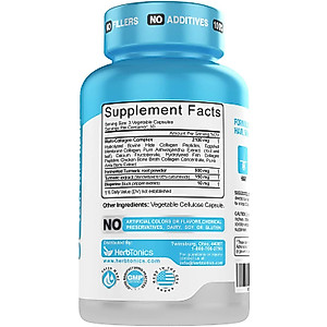 Multi Collagen Complex (Types 1 2 3 5 and 10) | Hydrolyzed Collagen Peptides | Collagen for Women & Men | Hair, Skin, Nails, Joint Support (with Turmeric) | 90 Capsules