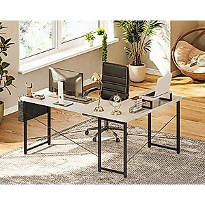 ODK L Shaped Desk, 59" Computer Corner Desk, Gaming Desk, Home Office Writing Desk with Monitor Shelf, Space-Saving Workstation Desk, Modern Simple Wooden Desk, Easy to Assemble, White