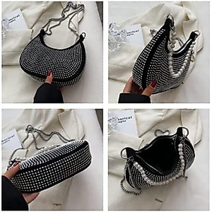 Pearl Purse for Women Sparkle Rhinestone Pearl Bag Evening Handbag Crossbody Bags Bling Shoulder Bags Tote Bag (Silver)