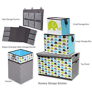 Bacati - Toy Chest Playful Elephants Aqua/Lime/Grey