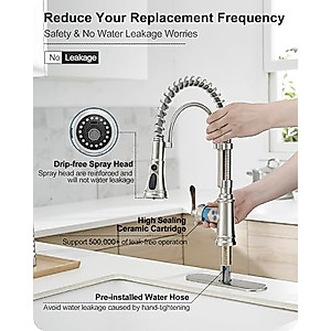 HOIGY 3 Mode 360 Degree Swivel Stainless Steel Faucet for Kitchen Sink, 1 Handle Kitchen Sink Faucet with Deck Plate, Brass Deck Mount Waterfall Bathtub Faucet Set High Flow Widespread 6-16 Inch