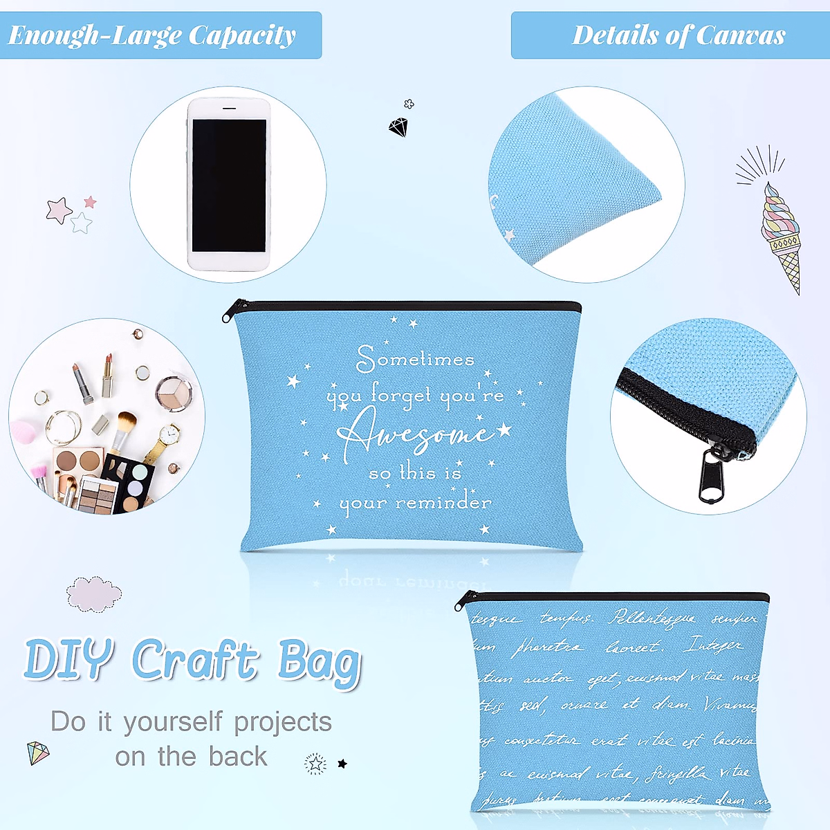 Sieral 24 Pcs Inspirational Makeup Bag Appreciation Nurse Gift for Women You're Awesome Cosmetic Bags Toiletry Bag Motivational for Teacher Mom House Keeper Coworker Assistant Nurse(Bright Color)