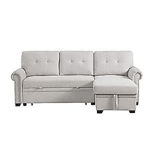 Alexent 3-Seat Classic Fabric Convertible Sleeper Sectional Sofa with Pull-Out Bed, Storage Chaise Lounge Space Saving for Apartment, Living Room, Home Office, Guest Room -Light Gray