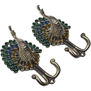 2pcs Peacock Metal Double Hanger Hook Double Head Wall-Mounted Coat Towel Hanger Hook - Bronze