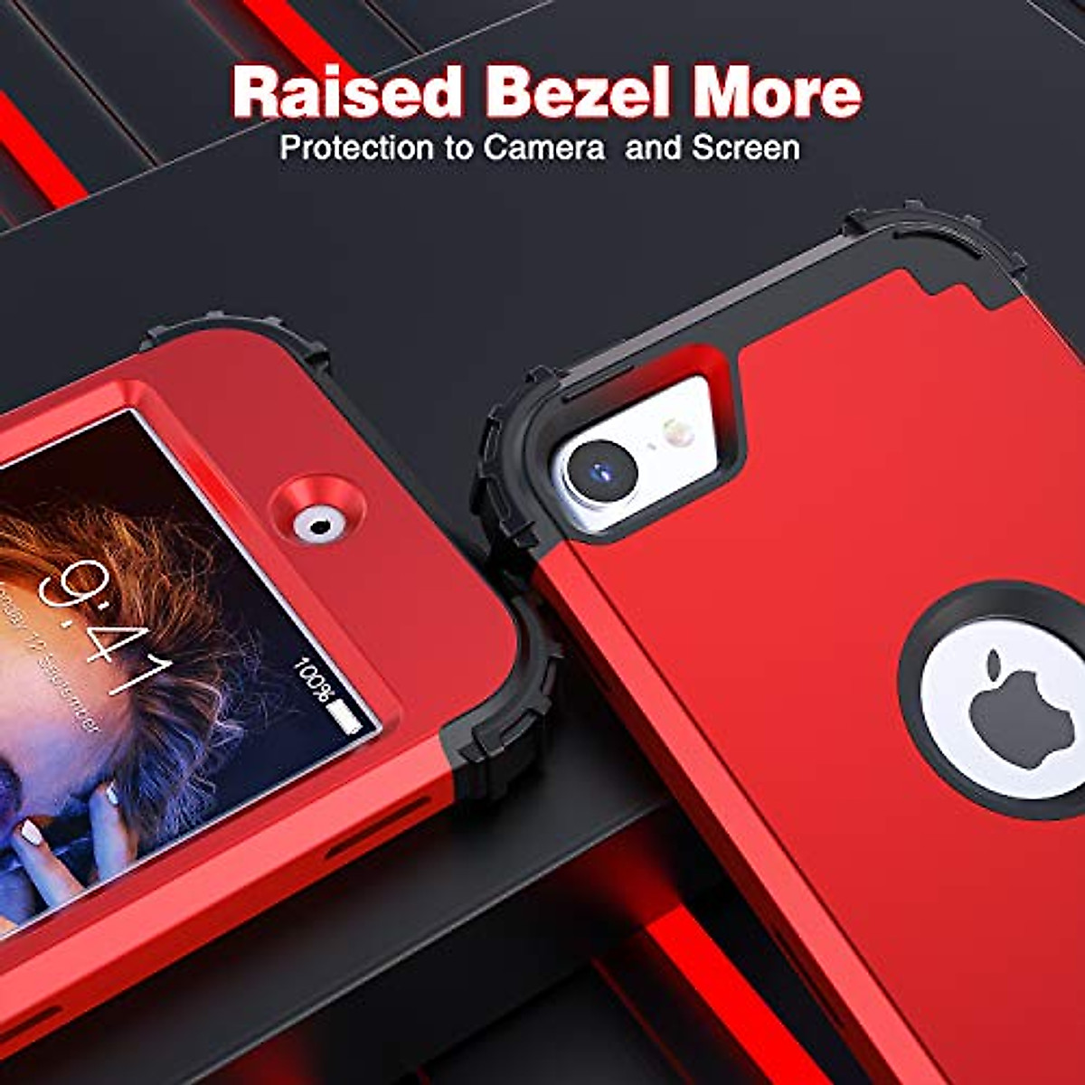iPod Touch 7th Generation Case with 2 Screen Protectors, IDweel Hybrid 3 in 1 Shockproof Slim Heavy Duty Hard PC Cover Soft Silicone Rugged Bumper Full Body Case for iPod Touch 5/6/7th Gen, Red