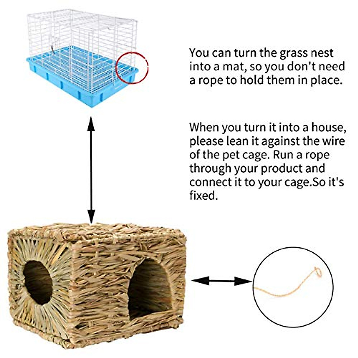 kathson 2 Pcs Rabbit Grass House Natural Foldable Hand Woven Seagrass Bed Carrot Hay Toy Hut Safe Comfortable Playhouse with Bunny Chew Toys for Bunny Hamster Guinea Pig Chinchilla Ferret