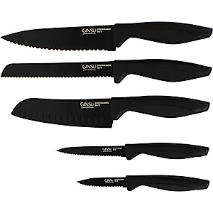 GINSU Daku 5-Piece Black Knife Prep Set - Dishwasher Safe and Always Sharp