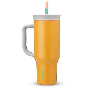 Owala Stainless Steel Triple Layer Insulated Travel Tumbler with Spill Resistant Lid, Straw, and Carry Handle, BPA Free, 40 oz, Orange (Tropical)