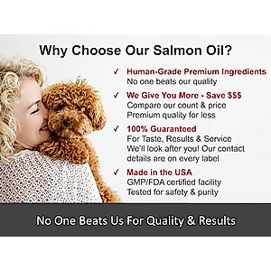 Pure Wild Alaskan Salmon Oil for Dogs & Cats - Relieves Scratching & Joint Pain, Improves Skin, Coat, Immune & Heart Health. All Natural Omega 3 Liquid Food Supplement for Pets. EPA + DHA Fatty Acids