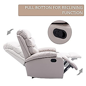 GNMLP2020 Swivel Rocking Recliner Chair, Manual Recliner Chair with Cell Phone Holder, PU Leather Small Rock Recliner Easy to Operate Reclining for Living Room, Nursery, Beige