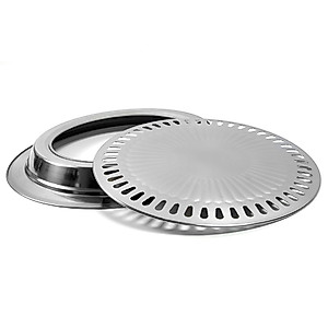 Korean Stovetop Pan, Stainless Steel Non-Stick Indoor Barbecue Grill Tray, Smokeless Roasting Pan, Cooking Meat and Vegetable Stovetop Plate, for Indoor Outdoor Camping Grilling BBQ