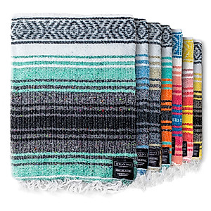 Benevolence LA Authentic Handwoven Mexican Blanket, Yoga Blanket - Perfect Outdoor Picnic Blanket, Camping Blanket, Equestrian Saddle Blanket, Serape Blanket 50x70 inches - Mint, Pack of 1