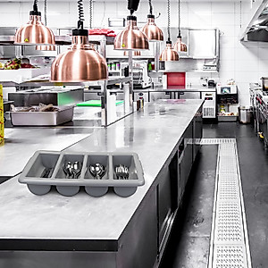 Rinboat 4-Pack Plastic 4-Compartment Cutlery Bin, Commercial Cutlery Holder, Gray