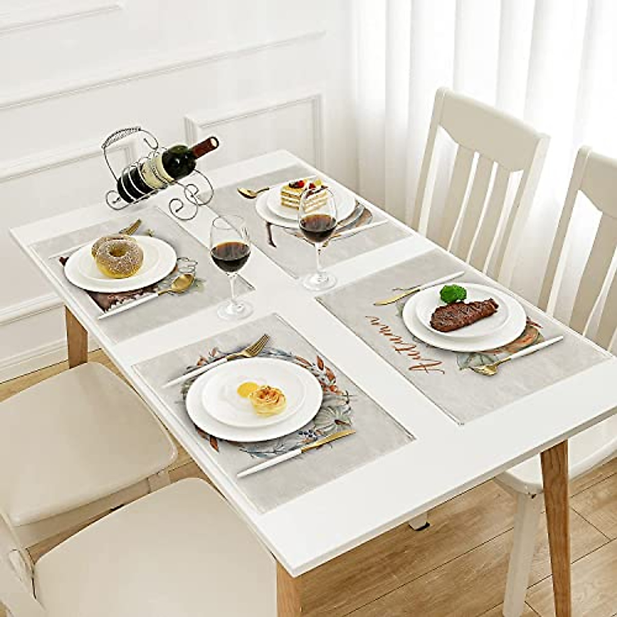 Fall Placemats Pumpkins Wreath Autumn Harvest Home Place Mats for Dining Table 12 x 16 Inch Blessed Thanksgiving Every Day Use Autumn Dinner Mat House Decor Set of 4