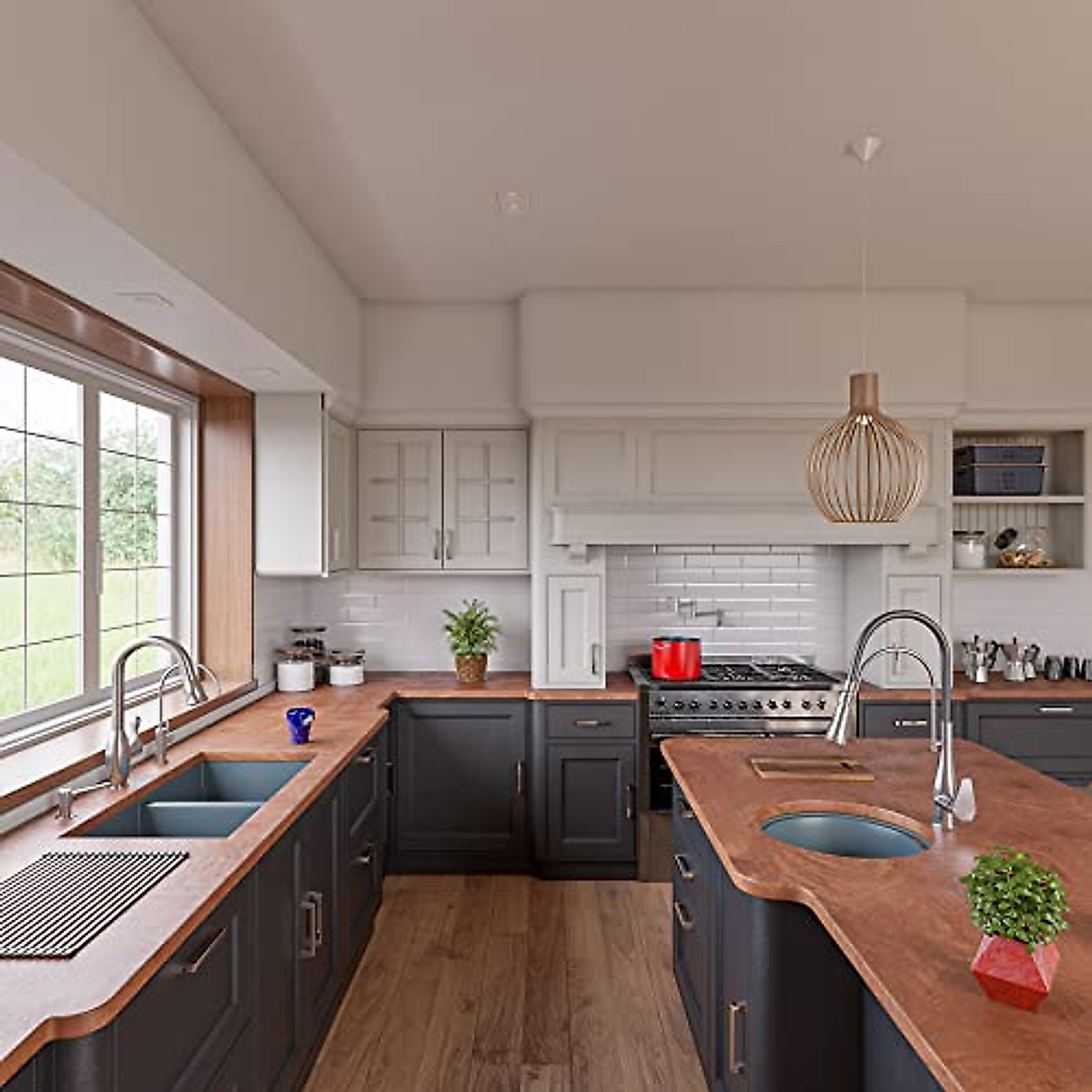 ALFI brand AB3420UM-BLA Undercount Double Bowl Granite Composite Kitchen Sink, 34", Black