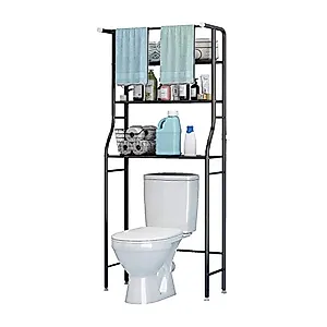 UDEAR 3 Shelf Bathroom Space Saver,Over The Toilet Rack,Bathroom Corner Stand Storage Organizer Accessories,The Washing Machine,with Hanging Rod,Bathroom Tower Shelf,Black