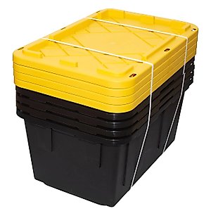 ANF BRANDS (12-Pack) Heavy-Duty 27-Gallon Black and Yellow Storage Bins, Stackable with Secure Lids for Ultimate Organization
