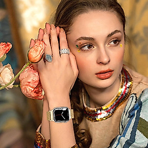 Metal Milanese Loop Band Compatible with Apple Watch Band 38mm 40mm 41mm 42mm 44mm 45mm 49mm Women Men, Stainless Steel Mesh Magnetic Adjustable Strap for iWatch Series Ultra/8/7/6/5/4/3/2/1/SE, Gold