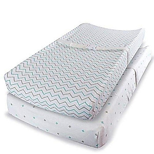Baby Changing Pad Covers - 2 Pack - for Boys Girls Neutral - Soft Jersey Knit Cotton (Blue/Grey) Baby Changing Table Cover by Ziggy Baby