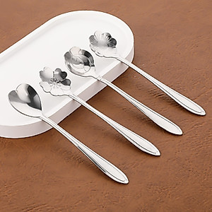8 Pcs Flower Dessert Spoons, Stainless Steel Coffee Teaspoon Set - Cute Mini Tableware for Demitasse Espresso, 4 Styles (Silver)