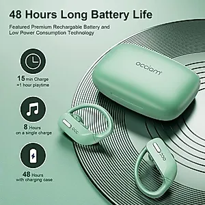 occiam Wireless Earbuds Bluetooth Headphones 48H Play Back Earphones in Ear Waterproof with Microphone LED Display for Sports Running Workout Green