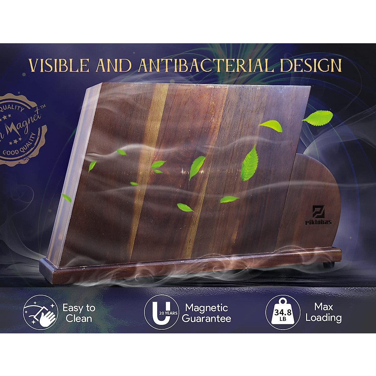 BREATHMAGNET Knife Holder, Wooden Kitchen Knife Block With Large Capacity, Pioneering Breath Magnetic Tech Double-sided Space Saving Storage Holder For Knives, Universal Cutlery Organizer Stand