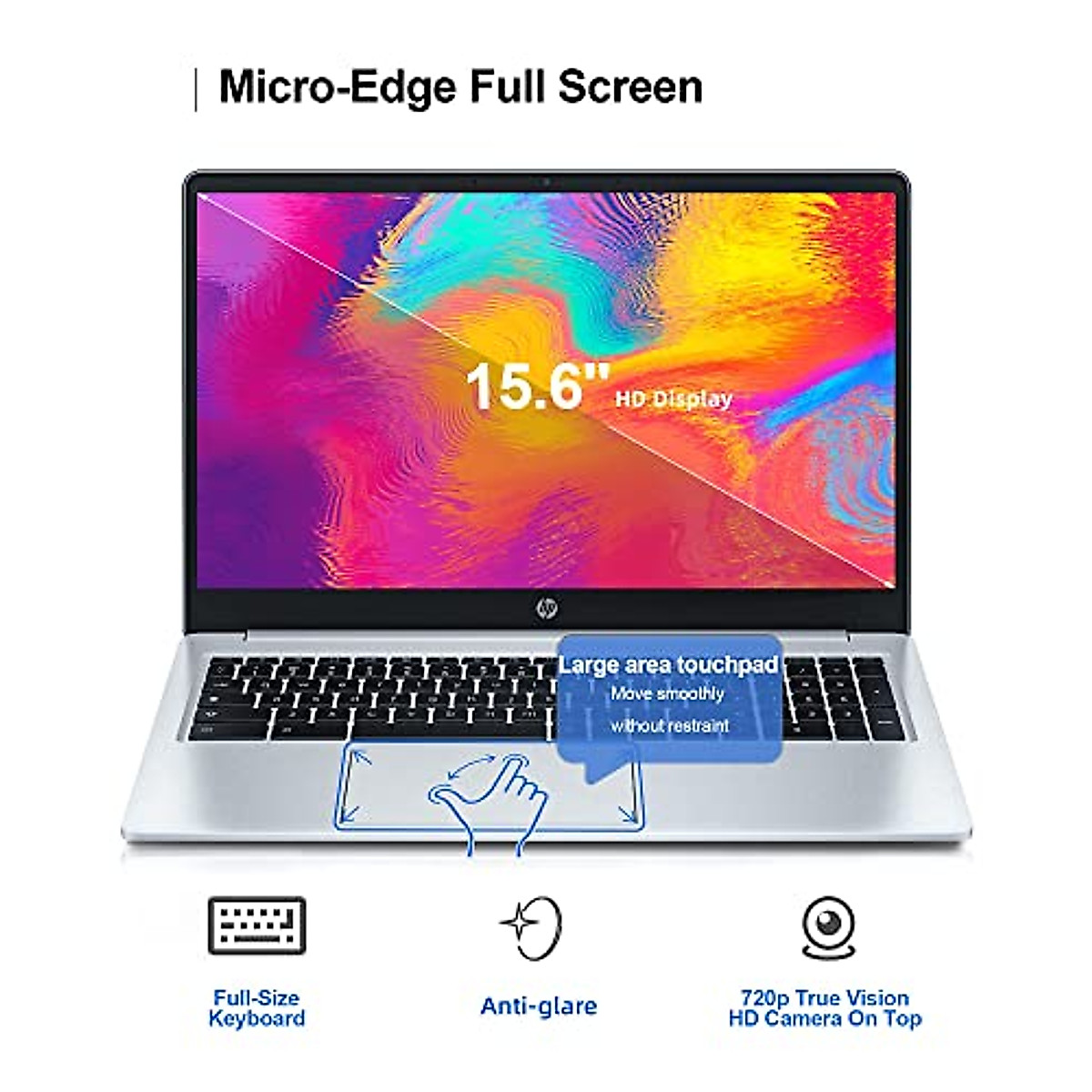 HP Chromebook Laptop for Student & Business, 15.6" HD Display, 8GB RAM, 192GB Storage (64GB eMMC+128GB MSD Card), Quad-Core Intel Pentium N200, Long Battery Life, WiFi, UHD Graphics, Chrome OS