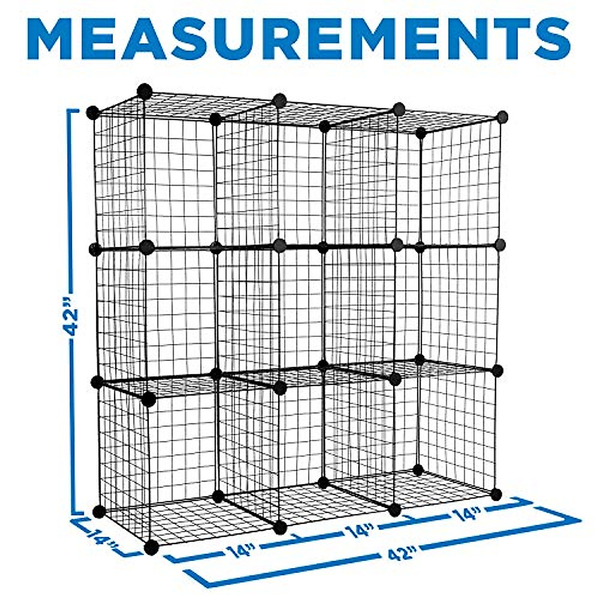 Work-It! Wire Storage Cubes, 9-Cube Metal Grid Organizer | Modular Wire Shelving Units, Stackable Bookcase, DIY Closet Cabinet Organizer for Home, Office, Kids Room | 14" W x 14" H, Black
