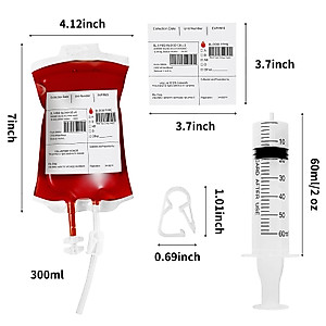 50 Packs Halloween Blood IV Bags for Drinks, Halloween Drinks Pouches Reusable Juice Container for Zombie Theme Carnival Vampire Party Decorations Supplies, 12.6 fl.oz (50pcs Bag, 50 Label,3 Syringes)