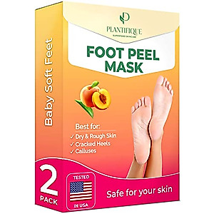 PLANTIFIQUE Foot Peel Mask with Peach 2 Pair and Silicone Scar Sheets 6 Pack