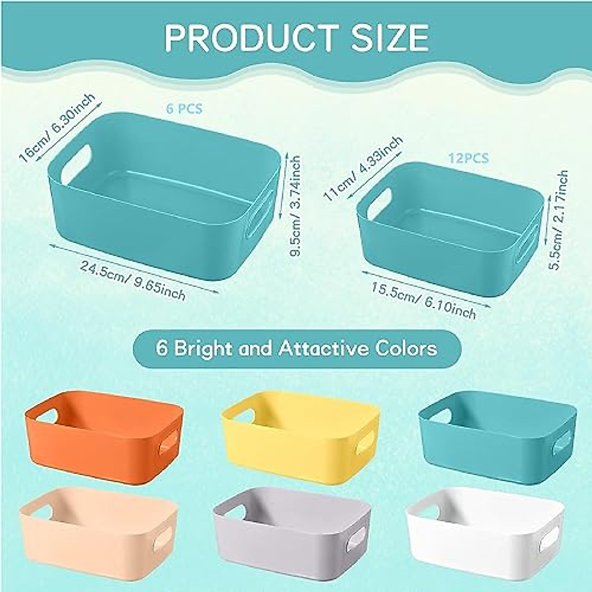 Uiifan 18 Pcs Plastic Storage Bins Small Storage Basket Pantry Baskets Containers Bathroom Baskets for Organizing Organizer with Handles for Kitchen Cupboard Box