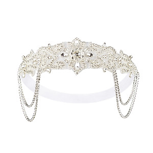 BABEYOND 1920s Flapper Headpiece Roaring 20s Headband Great Gatsby Headband Chain for Women Vintage Hair Accessory (A-Silver)