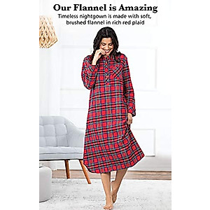 PajamaGram Womens Flannel Nightgown Women - Christmas Nightgown, Red, M / 8-10