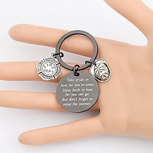 FUSTMW Firefighter Gifts Keychain Fireman Gifts Firefighter Graduation Gifts Take Pride in How Far You Have Come (Black)