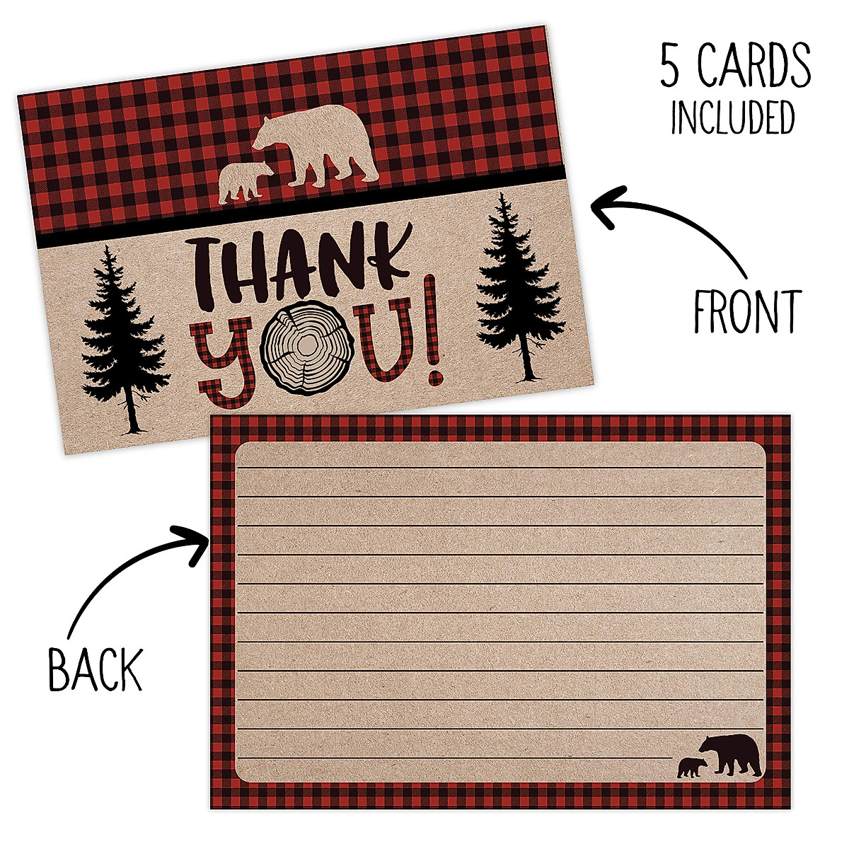 50 Lumberjack Baby Shower Thank You Cards - Boy Baby, Mama Bear Baby Shower Favor, Woodland Baby Shower - 6 Different Designs Included - 25 Blank and 25 Pre-Written Thank You Cards