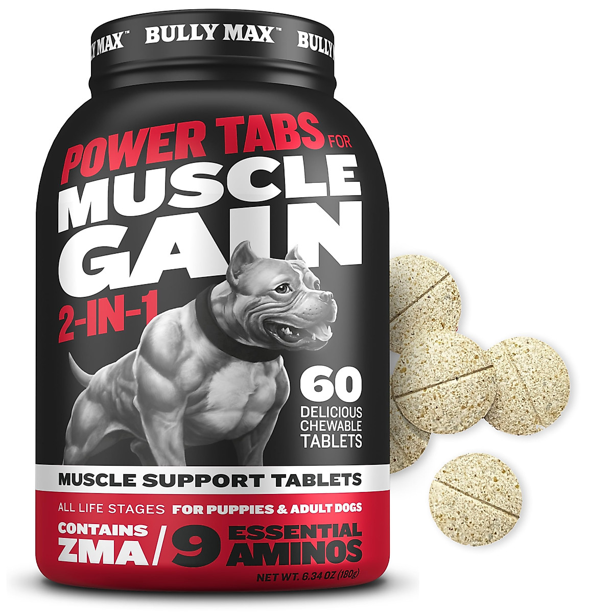 Bully Max Complete Canine Growth & Muscle Builder Kit - Weight Gainer 75 pc Chews, Muscle Builder 60 Tabs & Liquid Supplement - Powerful Development & Strength for Puppies & Adult Dogs
