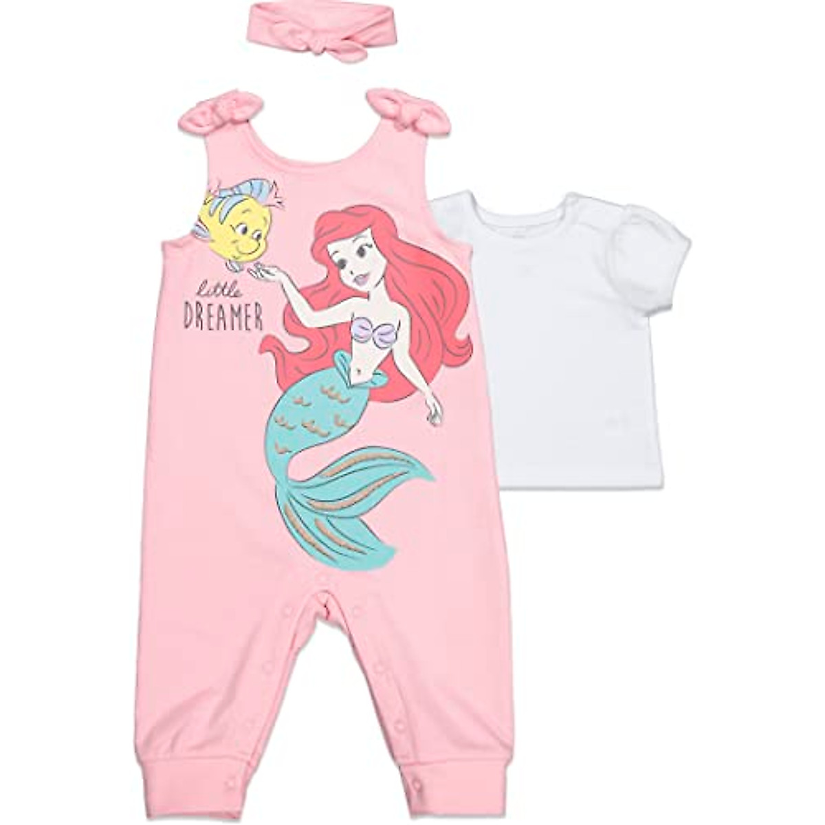 Disney Princess Ariel Infant Baby Girls French Terry Snap Sleeveless Romper & Headband 12 Months