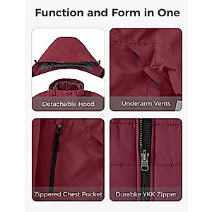 wantdo Women's Waterproof 3 in 1 Ski Jacket Windproof Snowboarding Jackets Rainwear Wine Red 2XL