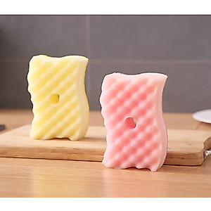 Yellow Pink Colors Multi-Functional Sponges Non-Scratch Scrub Sponges Household Kitchen Cleaning Sponges Durable Scouring Pads,Pack of 4