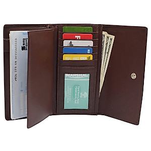 MARSHAL Womens RFID Genuine Leather Wallet Clutch Zip Around Checkbook Organizer for Ladies (Brown)