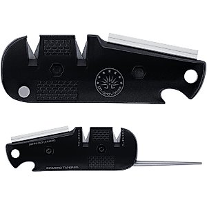 Off-Grid Knives - EDC Knife Sharpener, Compact 5-In-1 Sharpening Tool for Hunting, Camping, Fishing, Bug Out Bag, Tool Box, Kitchen Knives and Sharpen Fishing Hooks (Black)