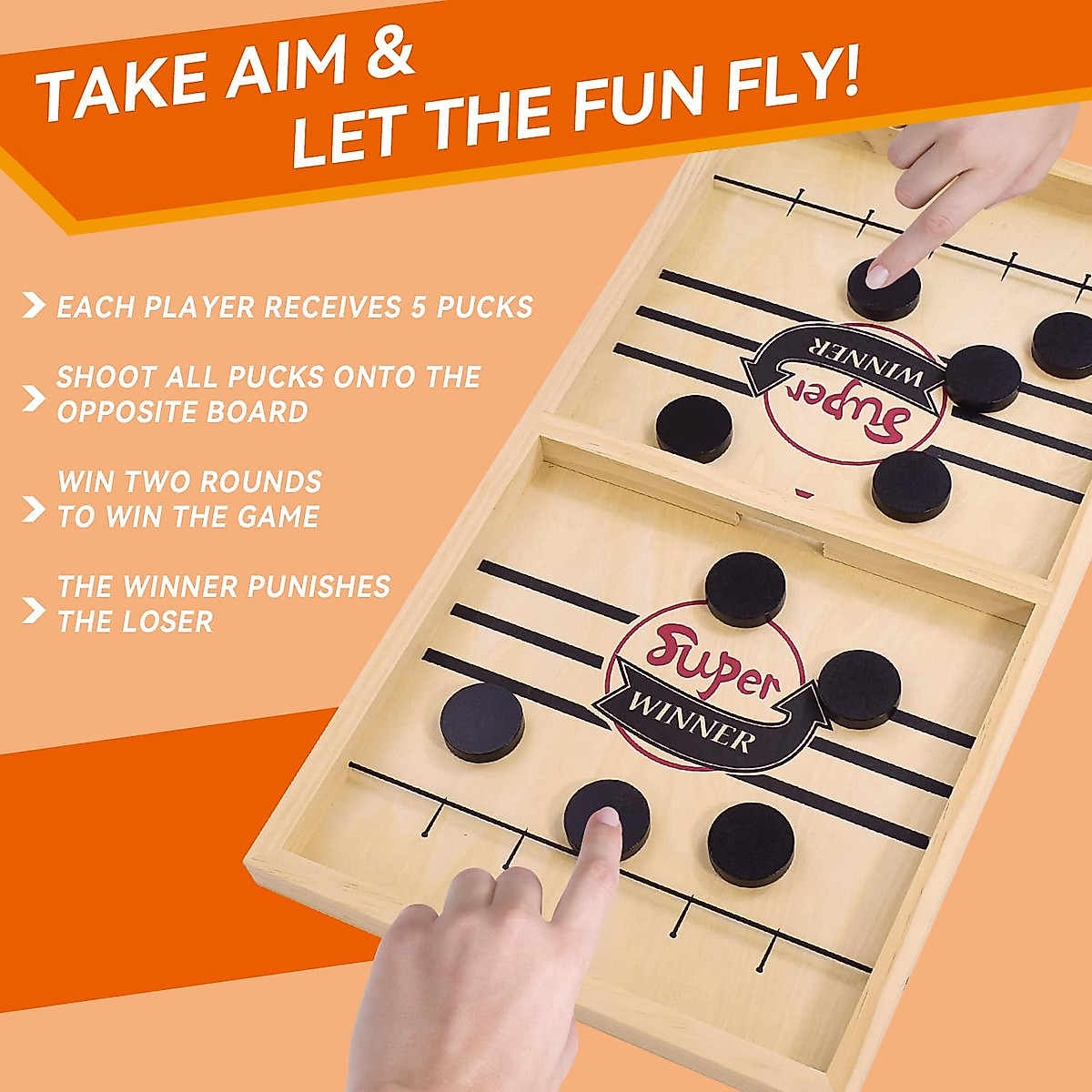 BAKAM Super Fast Sling Puck Game, Portable Table Hockey Game for Kids and Adults, Tabletop Slingshot Games Toys for Boys and Girls, Desktop Sport Board Game for Family Game Night Fun (Large Winner)