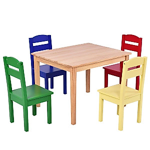 Costzon Kids Table and Chair Set, 5 Piece Wood Activity Table & Chairs for Children Arts Crafts, Homework, Snack Time, Preschool Furniture, Gift for Boys Girls, Toddler Table and Chair Set, Multicolor
