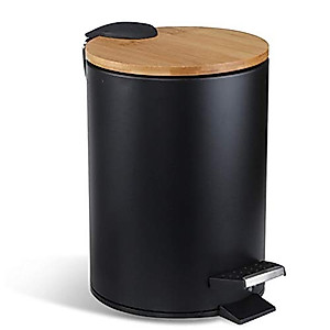 Round Mini Trash Can with Lid and Foot Pedal Soft Close 0.8 Gallon/3 Liter Garbage Container Bin with Removable Inner Wastebasket for Bathroom, Bedroom, Kitchen, Office (Black)