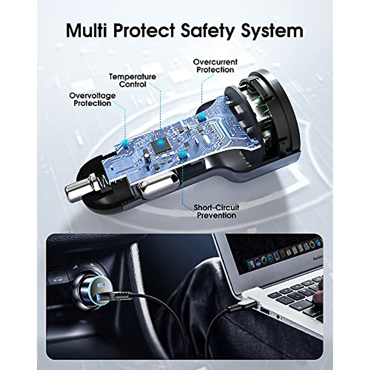 BYEASY USB Car Charger, 67W Dual Port Fast Type C Charging Adapter, PD3.0 QC4.0 Power Output Charger, Car Cigarette Lighter Plug for MacBook, Laptop, iPhone 14/13, Samsung S22/S21, iPad Pro More