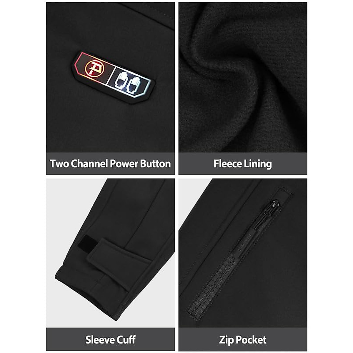 PTAHDUS Men's Heated Jacket Soft Shell with Hand Warmer, with 7.4V Battery Pack (Large, Black)