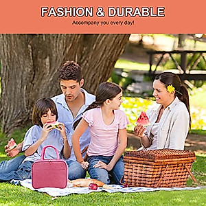 Kincown Insulated Lunch Bag Reusable Cooler Tote for Work, Picnic, Lunch Containers Keeps Food Fresh for Hours, Lunch Tote Lunch Bag with Aluminum Foil for Women & Men-Pink