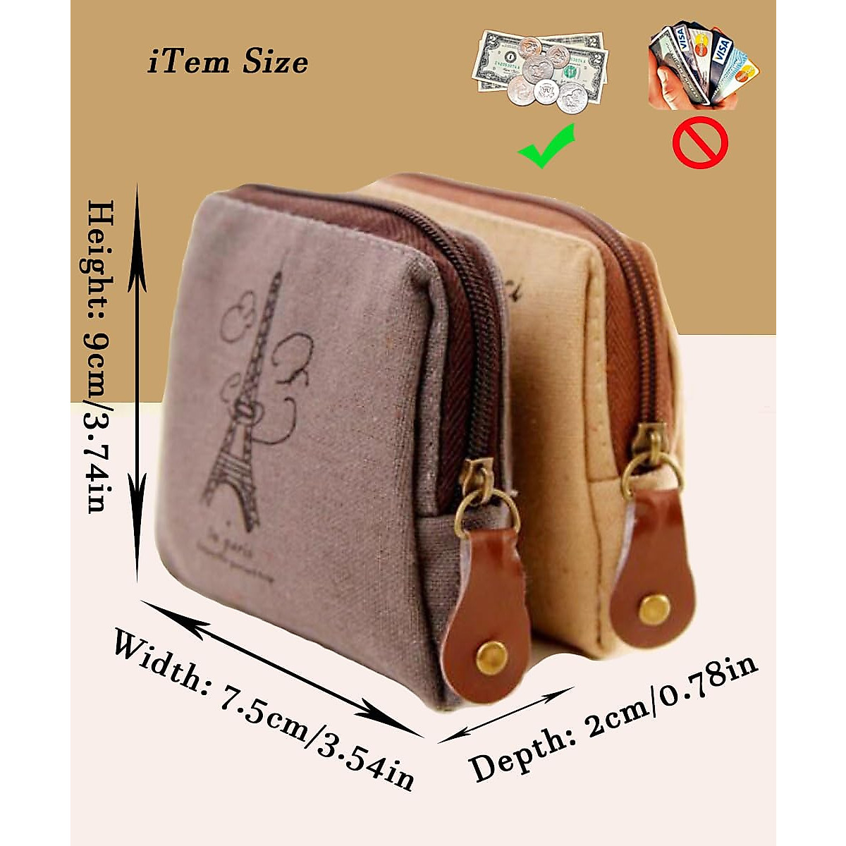 iToolai Canvas Coin Bags Women's Small Change Cash Purse Wallets (Set of 4, Paris)