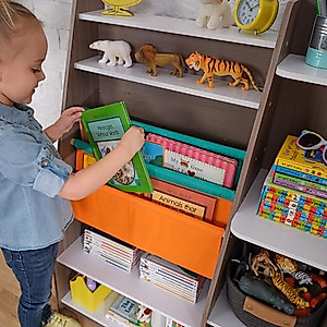 KidKraft Pocket Storage Wood Bookshelf with Slings and Shelves, Children's Furniture, Gray Ash